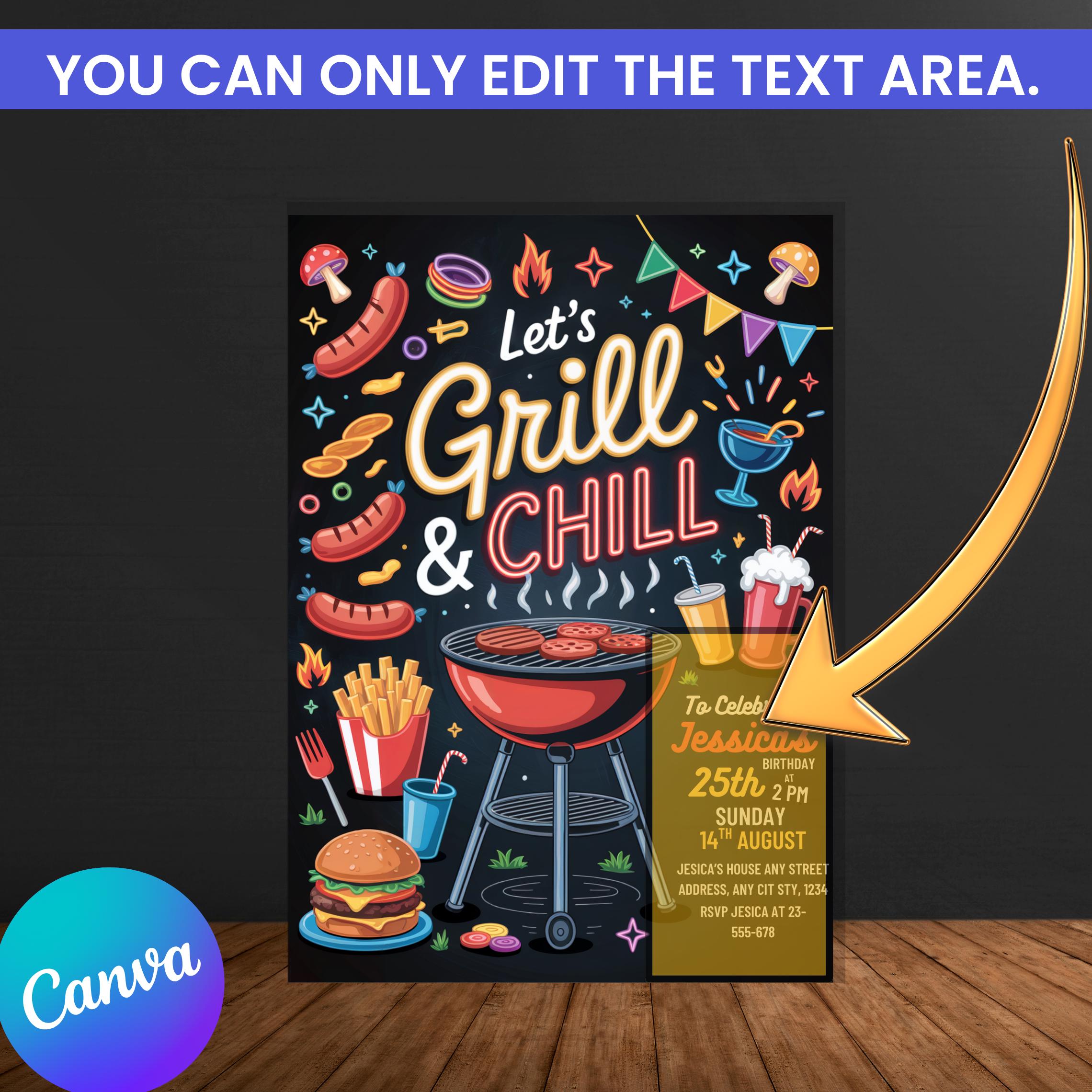 Girl's BBQ Birthday Invitation: Editable Cookout Party Invite (5x7 ...