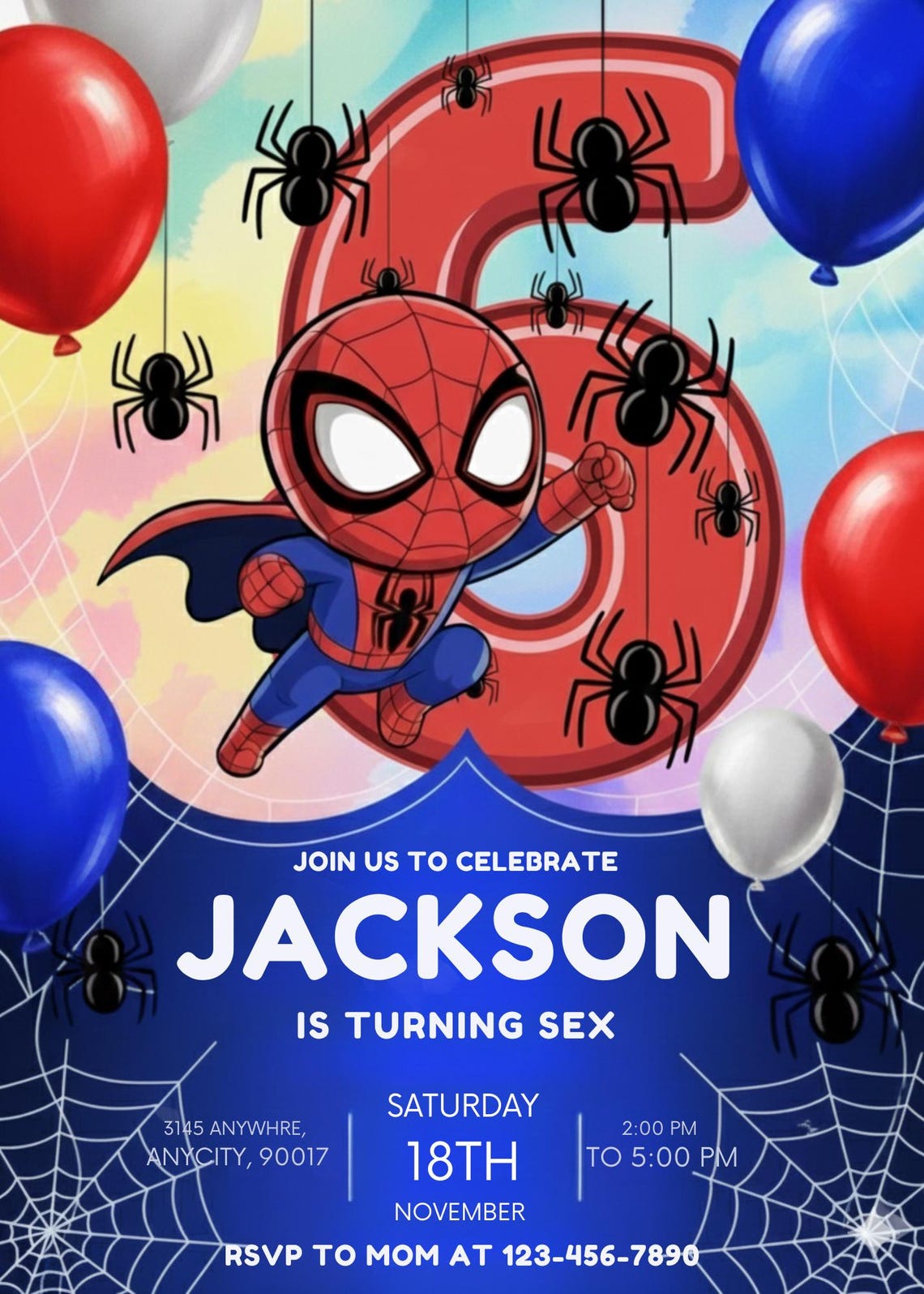 2nd Spidey Blue Birthday Invitation Canva | Superhero Party Invite ...