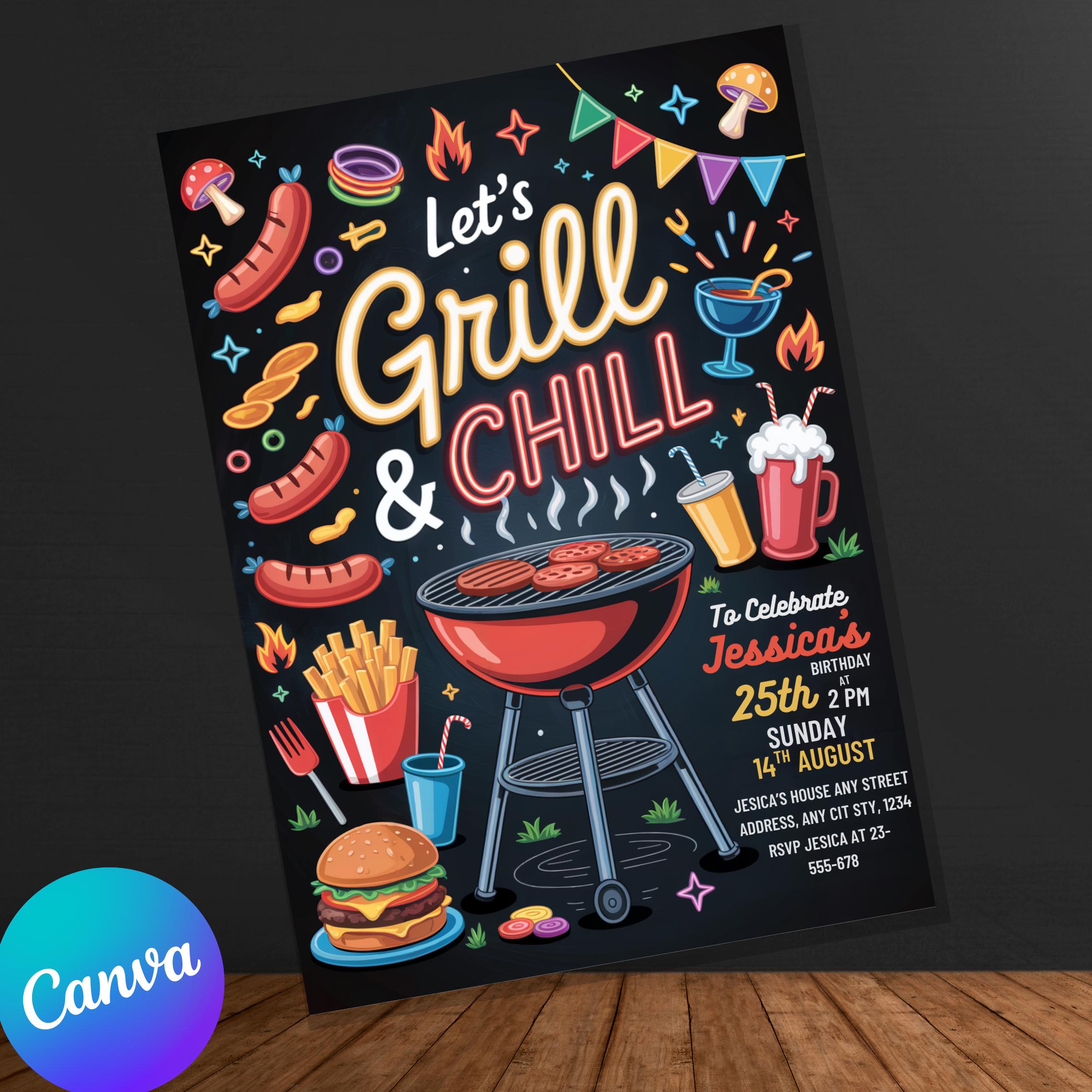 Girl's BBQ Birthday Invitation: Editable Cookout Party Invite (5x7 ...