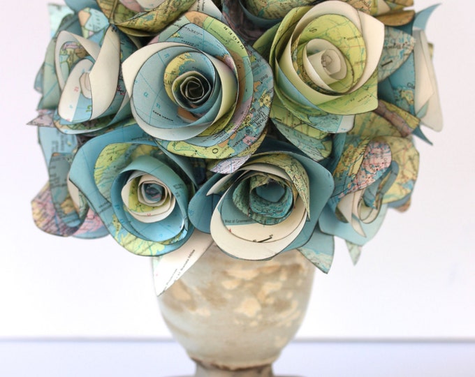 VINTAGE ATLAS MAP Centerpiece /// Book Roses /// Ready to Ship - Etsy