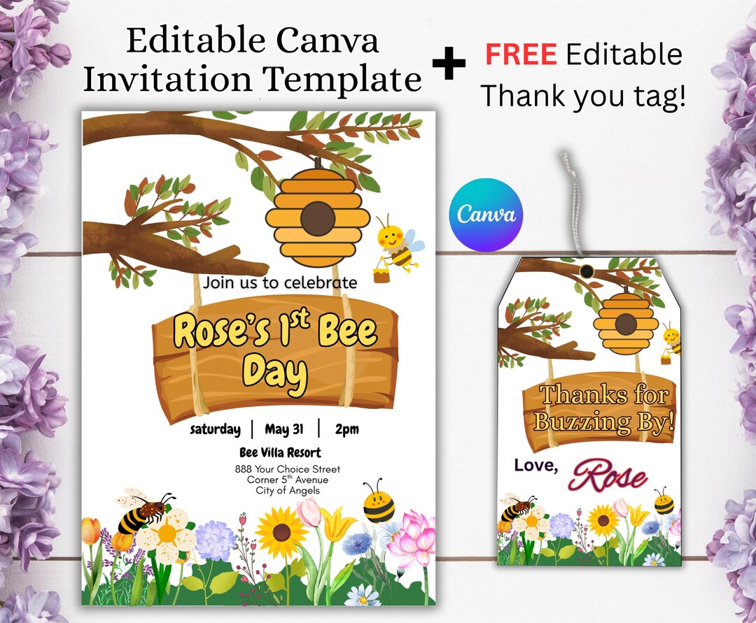Editable Queen Bee Birthday Invitation Template | Honeycomb Party ...