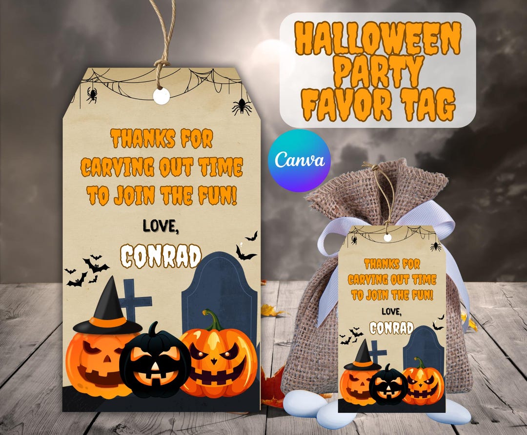 Pumpkin Carving Thank You Tag, Halloween Gift Tag, Jack-o-lantern Party ...