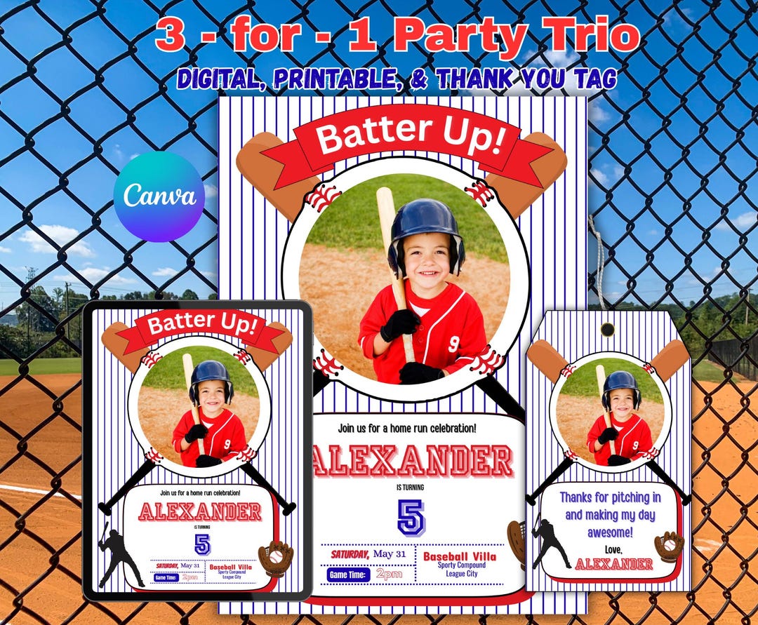 Editable Baseball Invitation & Thank You Tag | Home Run, All Star ...