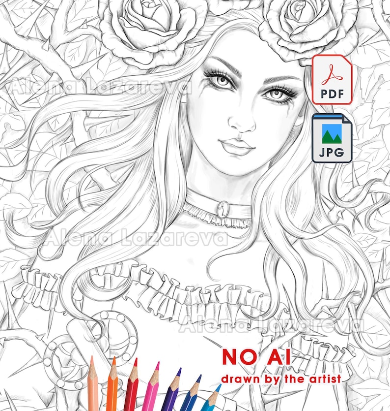 Gothic Beauty Coloring Page: Hand-drawn (PDF & JPG) by Alena Lazareva ...