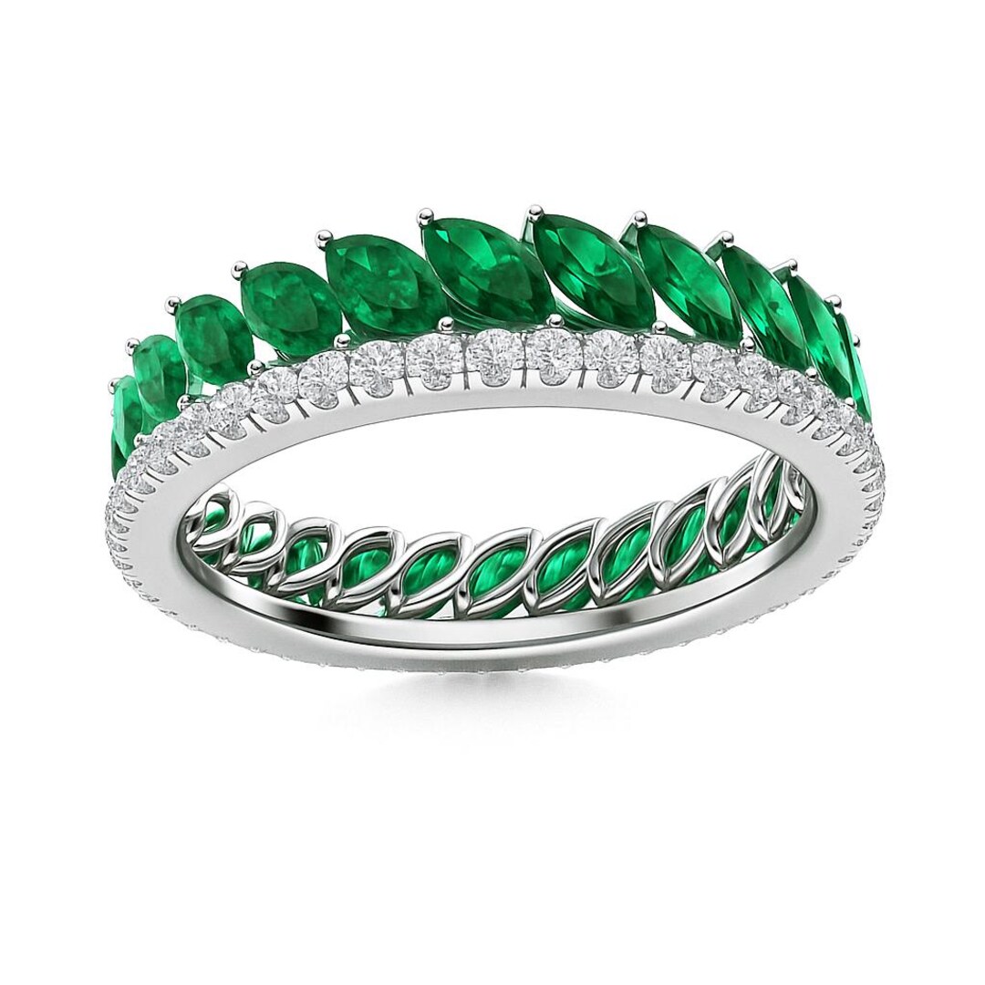 Lab Grown Emerald Marquis Gemstone Ring Engagement Wedding Ring Good ...