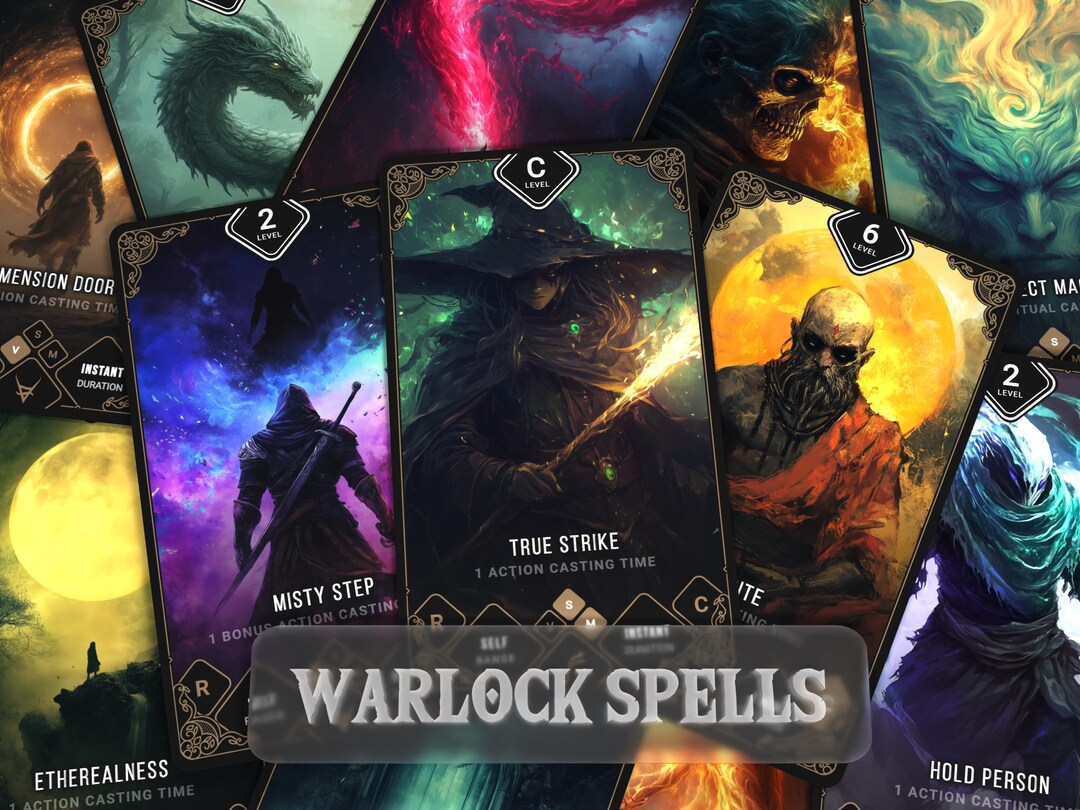 WARLOCK Dnd Spell Cards | Dungeons and Dragons | Illustrated Cards 5e ...