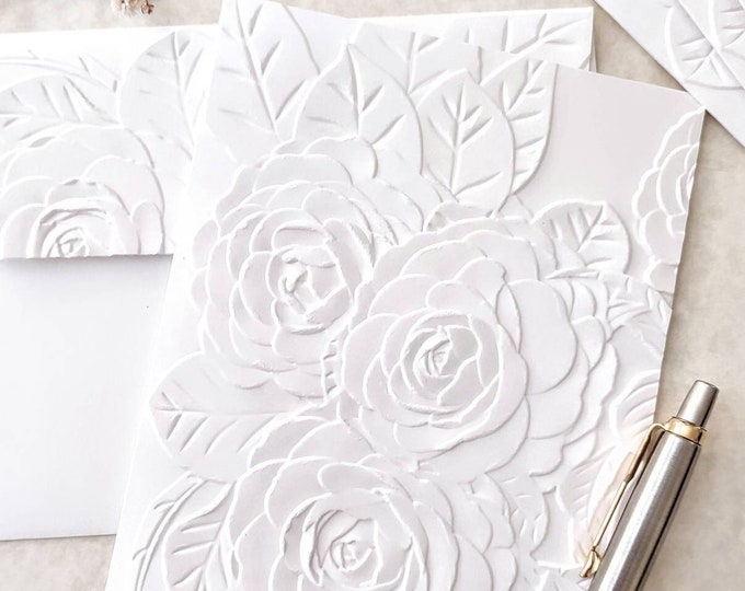 Camellia Rose Flower Note Cards Stationery Set of 10 Cards in White or ...