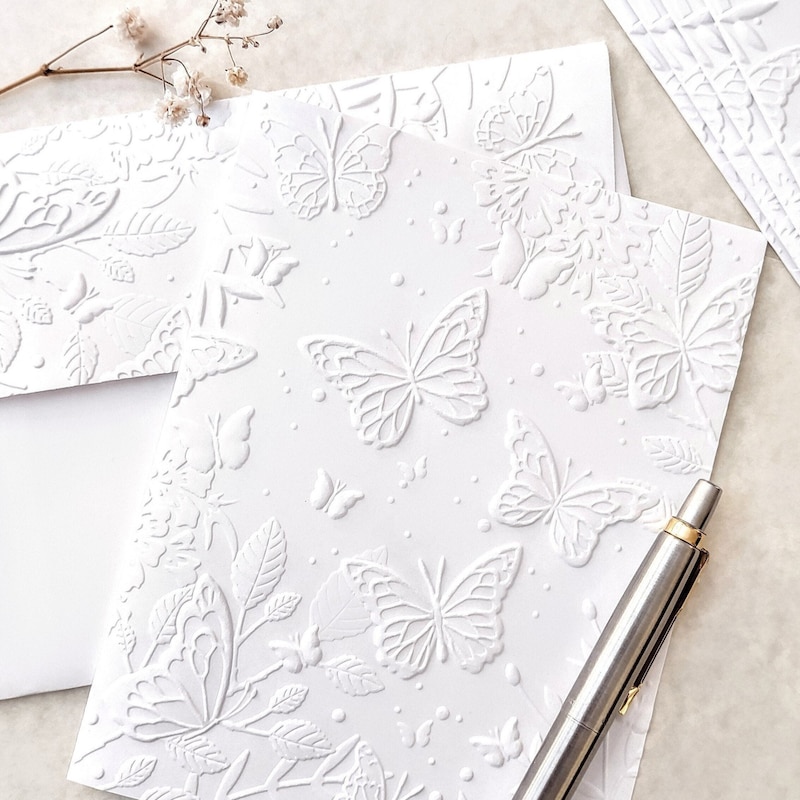 White Embossed Cards - Etsy