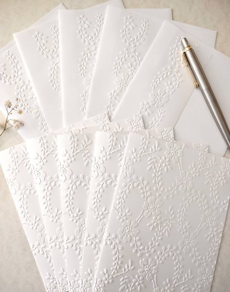 Embossed White Note Cards Set of 5 or 10 Cards, 4.25 X 5.50" Vintage ...