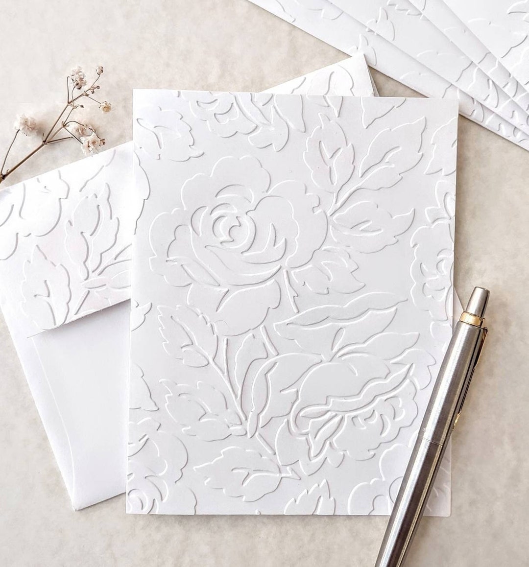 Rose Blossom Note Cards, Set of 5 or 10 Embossed Notecards With ...