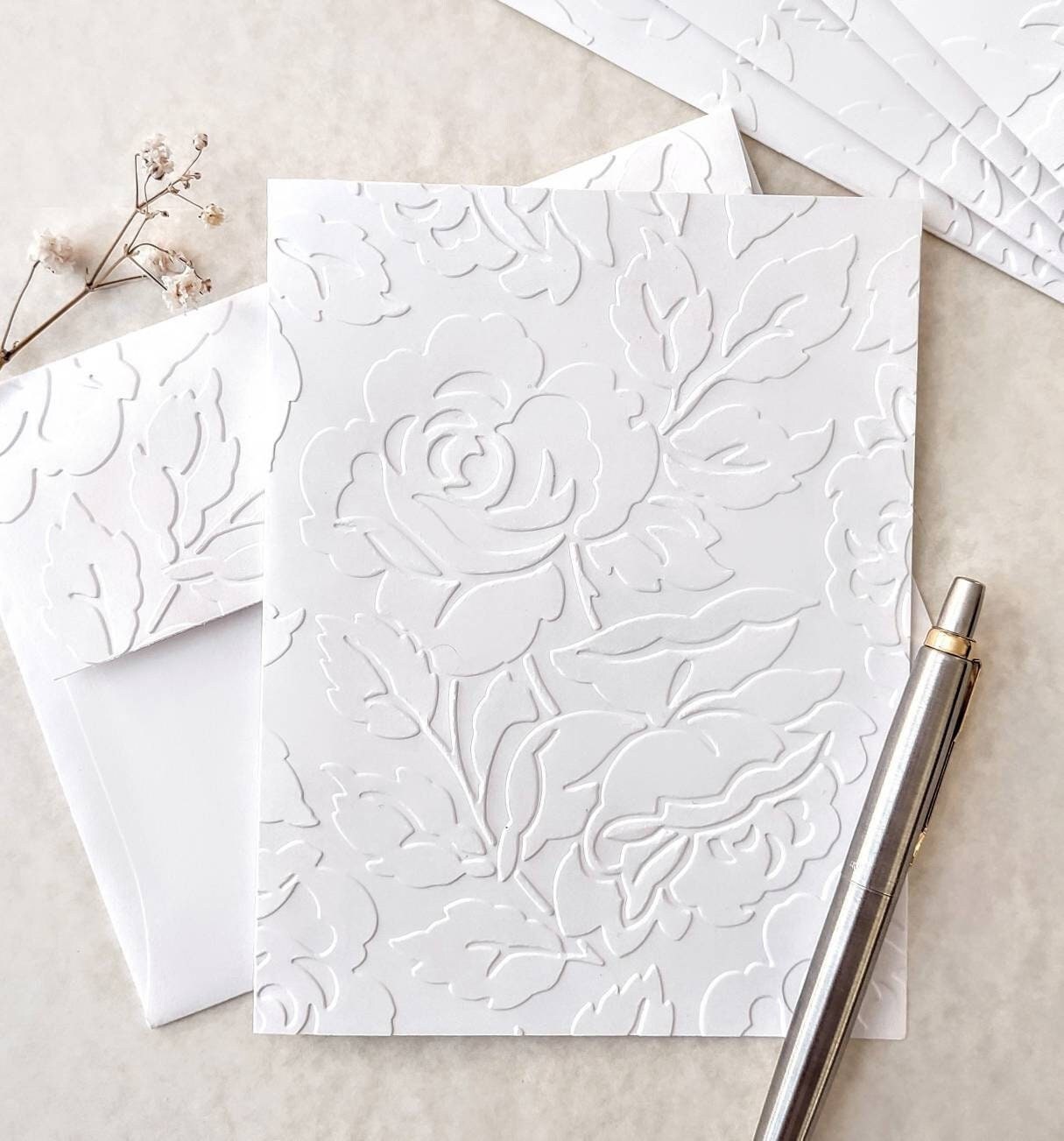 Rose Blossom Note Cards, Set of 5 or 10 Embossed Notecards With ...