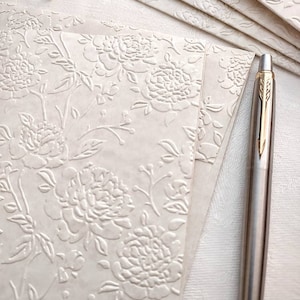 Peony Ivory Note Cards, Embossed Stationary With Matching Embossed ...