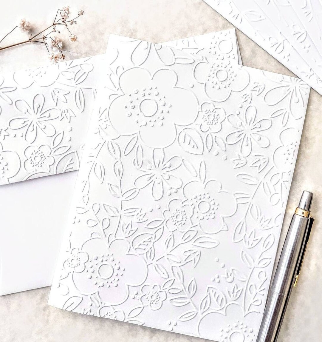 Modern Floral Notecards Set of 5 or 10 Cards 4.25 X 5.50", White ...