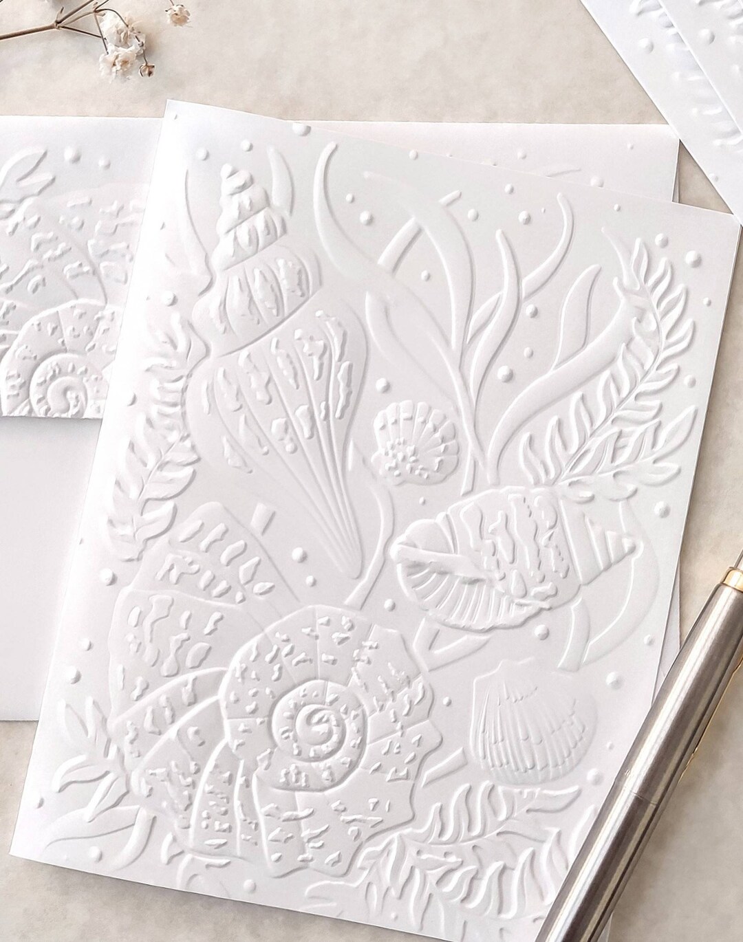 Beach Note Cards, White Sea Shell Notecards, Beach Themed Gifts ...