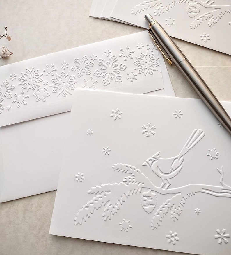 Cardinal Note Cards Embossed Stationary With Matching - Etsy