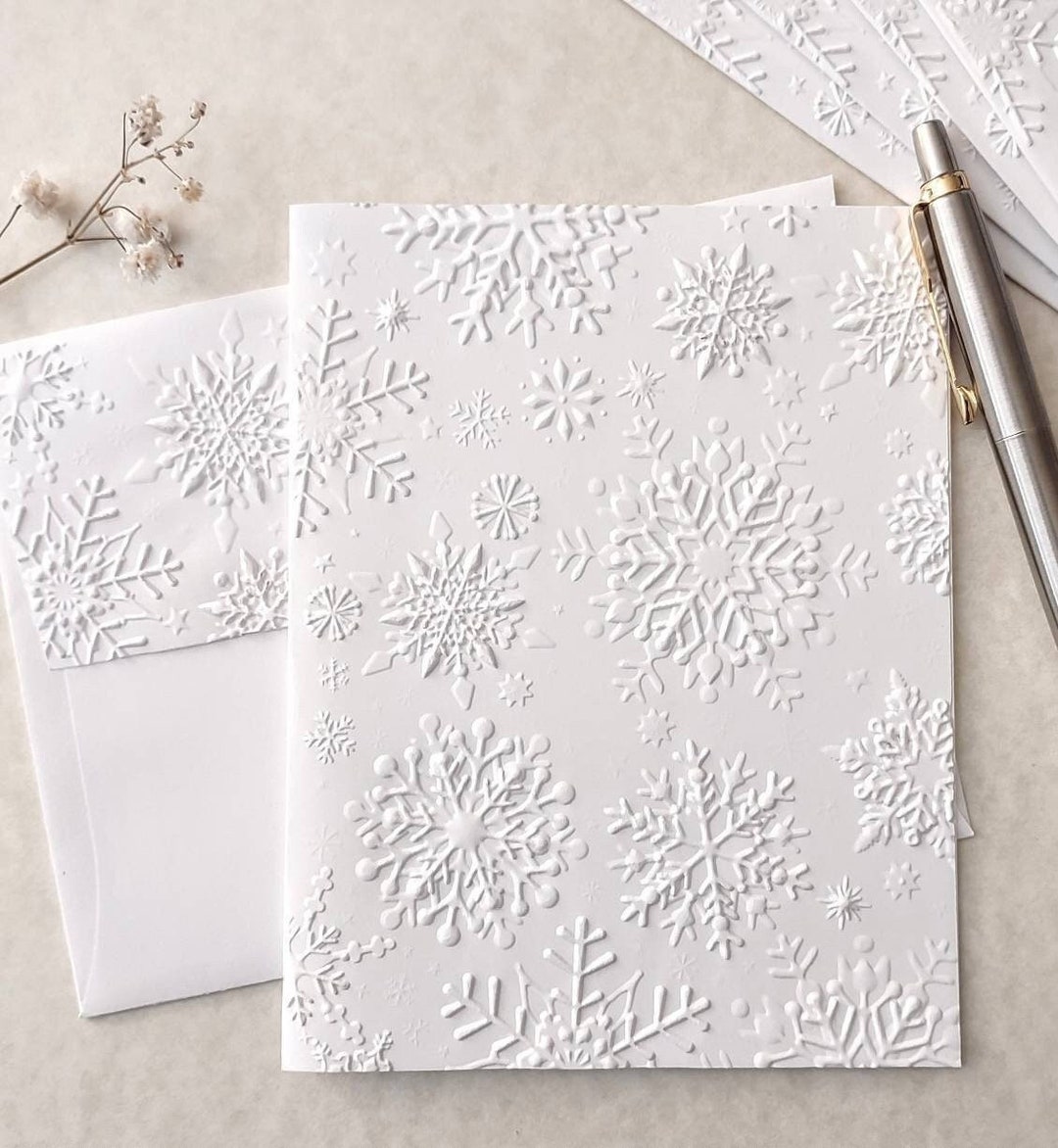Snowflake Notecards A2 Size 5.5 X 4.25" With Embossed Envelopes, White ...