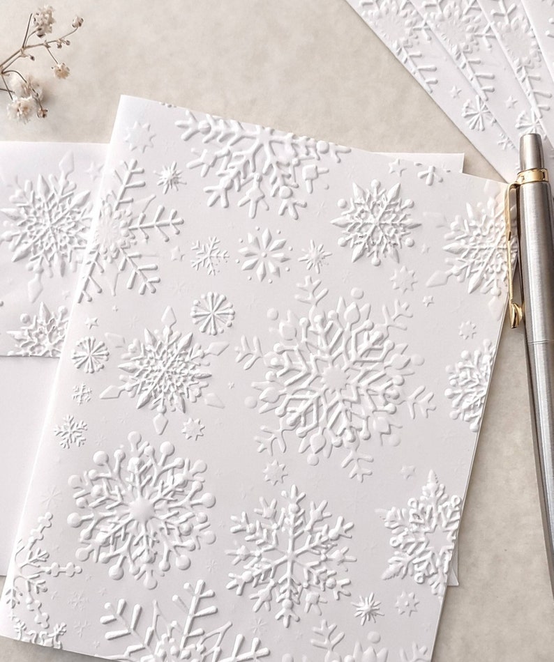 Snowflake Notecards A2 Size 5.5 X 4.25" With Embossed Envelopes, White ...