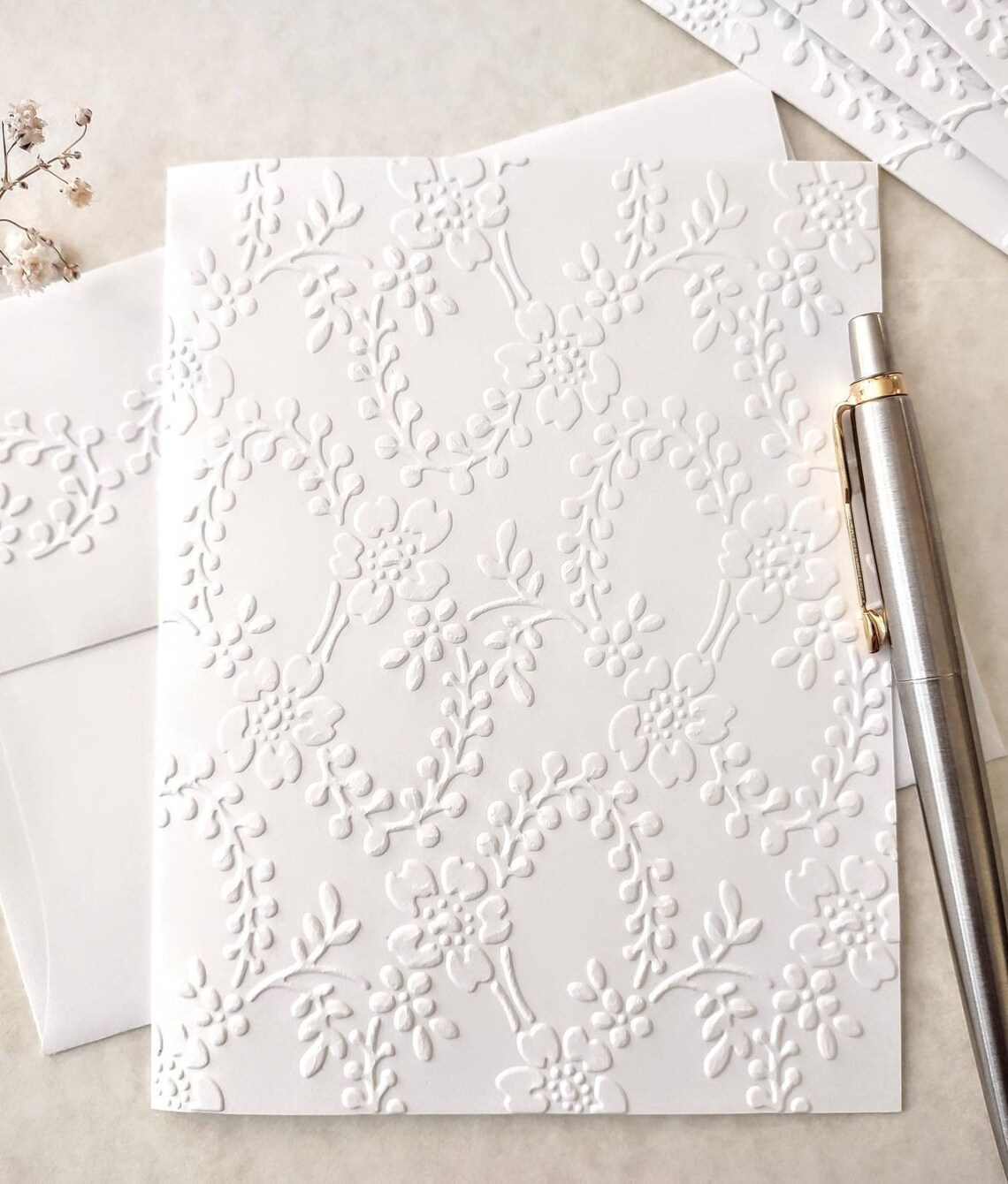 Embossed White Note Cards Set of 5 or 10 Cards, 4.25 X 5.50" Vintage ...