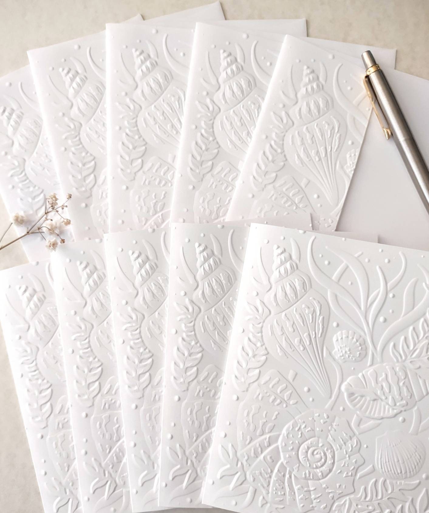 Beach Note Cards, White Sea Shell Notecards, Beach Themed Gifts ...