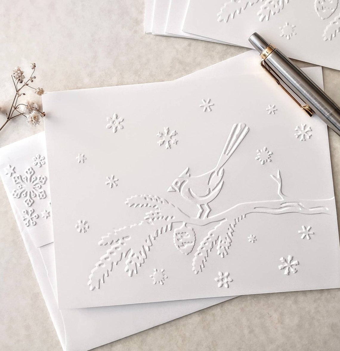 Cardinal Note Cards Embossed Stationary With Matching - Etsy
