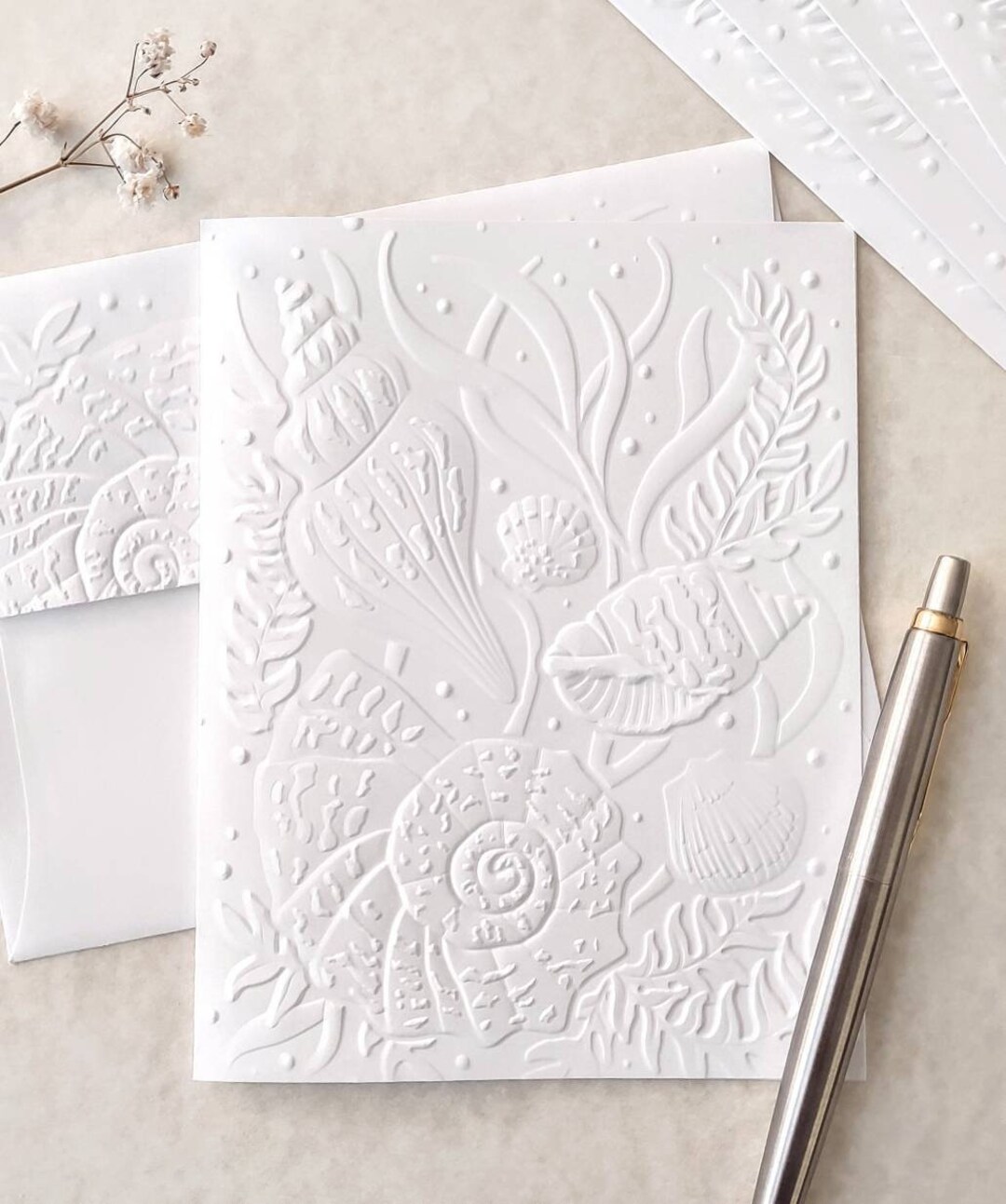 Beach Note Card, White Sea Shell Notecard, A2 Size 4.25 X 5.50" Beach ...