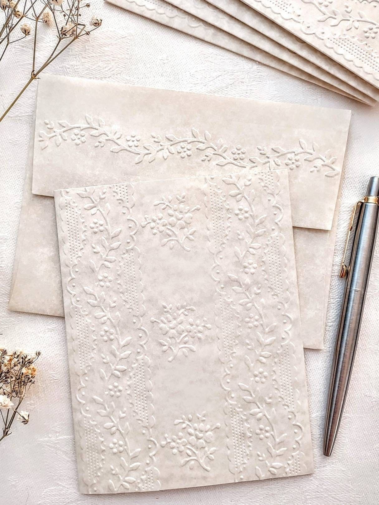 Embossed Note Card, Lace Stationary, A2 Card With Matching Envelope ...