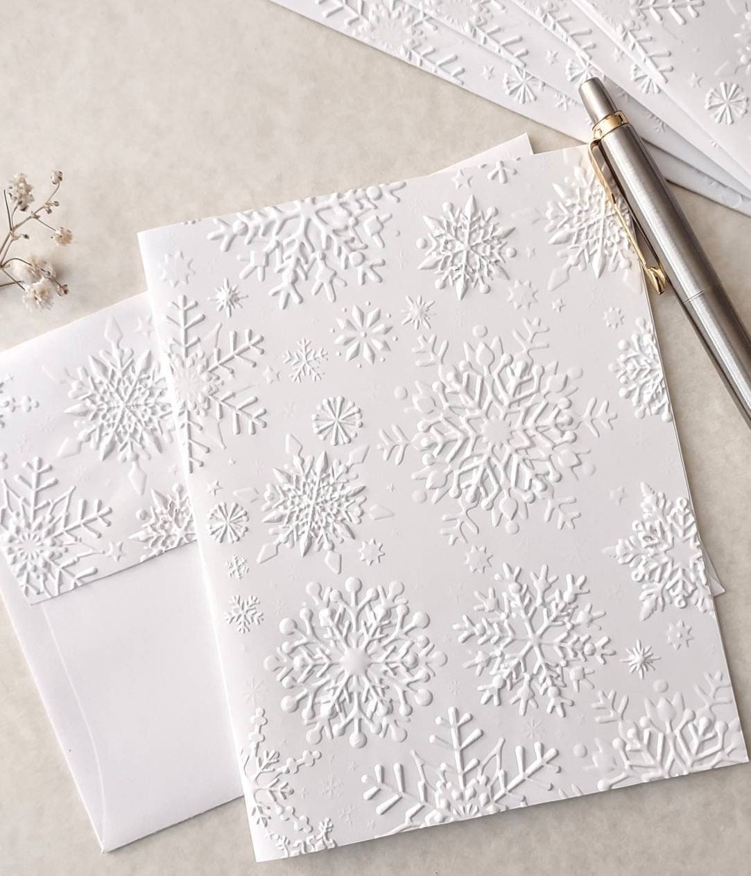 Snowflake Notecards A2 Size 5.5 X 4.25 With Embossed Envelopes, White ...