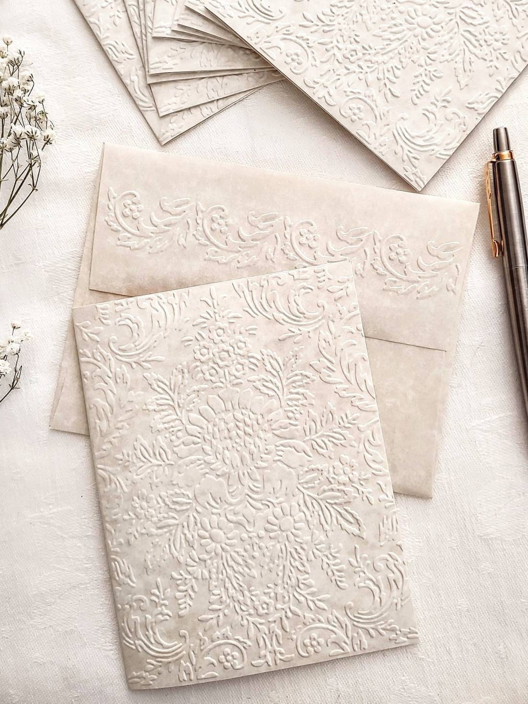 Floral Medallion Notecard, Botanical Stationary, Embossed Note Cards ...