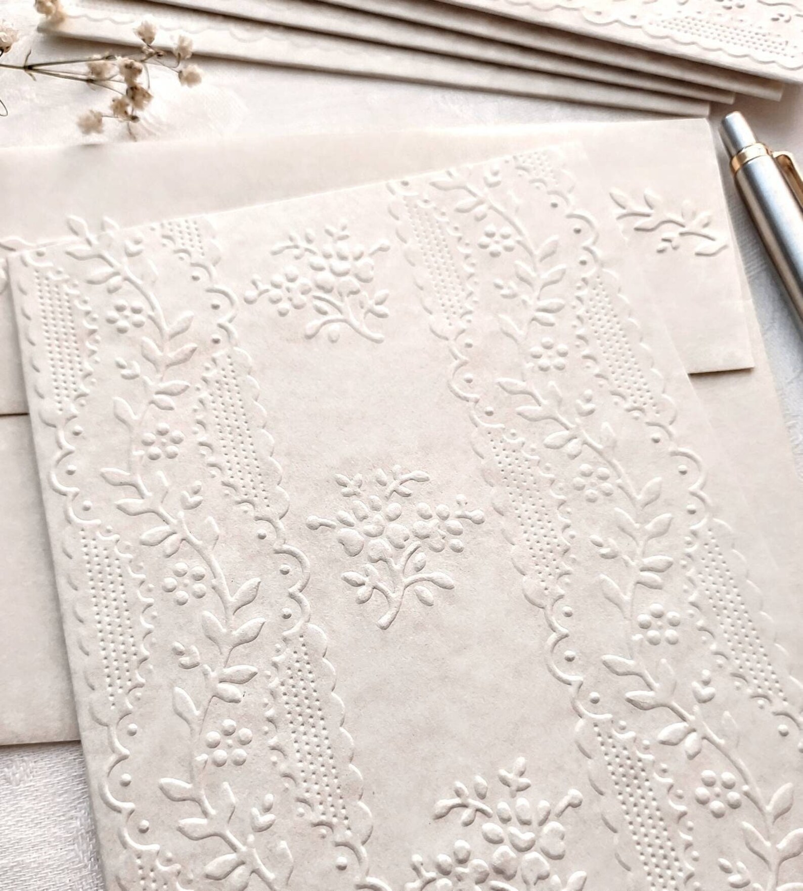Embossed Note Card, Lace Stationary, A2 Card With Matching Envelope ...