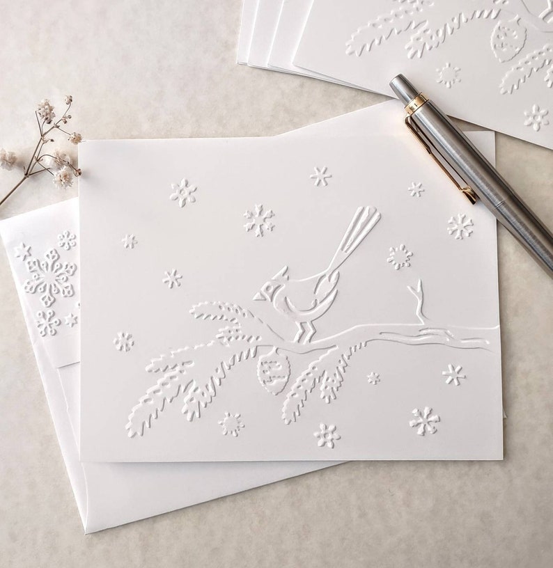 Cardinal Note Cards Embossed Stationary With Matching - Etsy