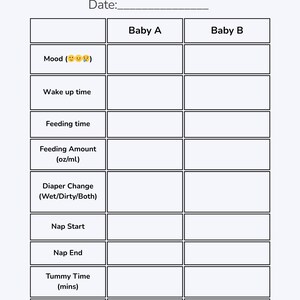 Twin Baby Daily Tracker | Printable PDF for Twins | Feeding, Diapers ...