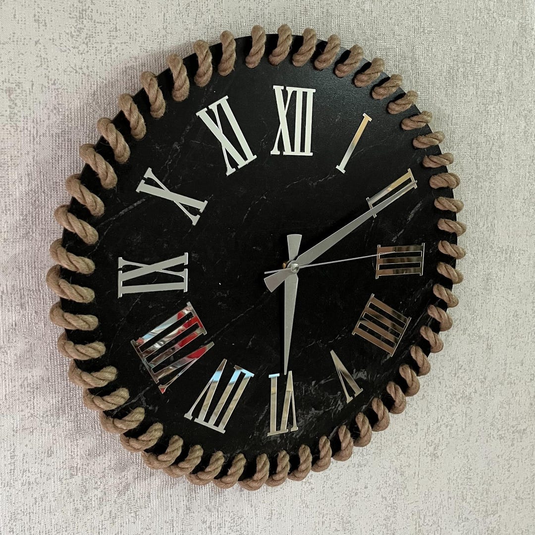 Modern Farmhouse Rope Wall Clock, Laser-cut Wooden Decor, Silent ...