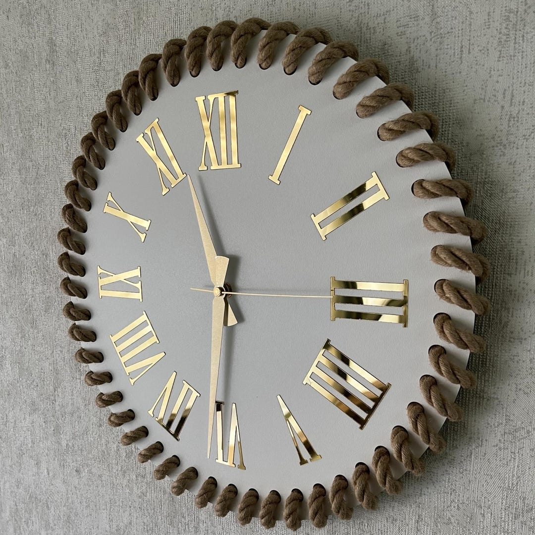 Boho Rope Wall Clock With Wooden Face, Silent Quartz Movement, Unique ...