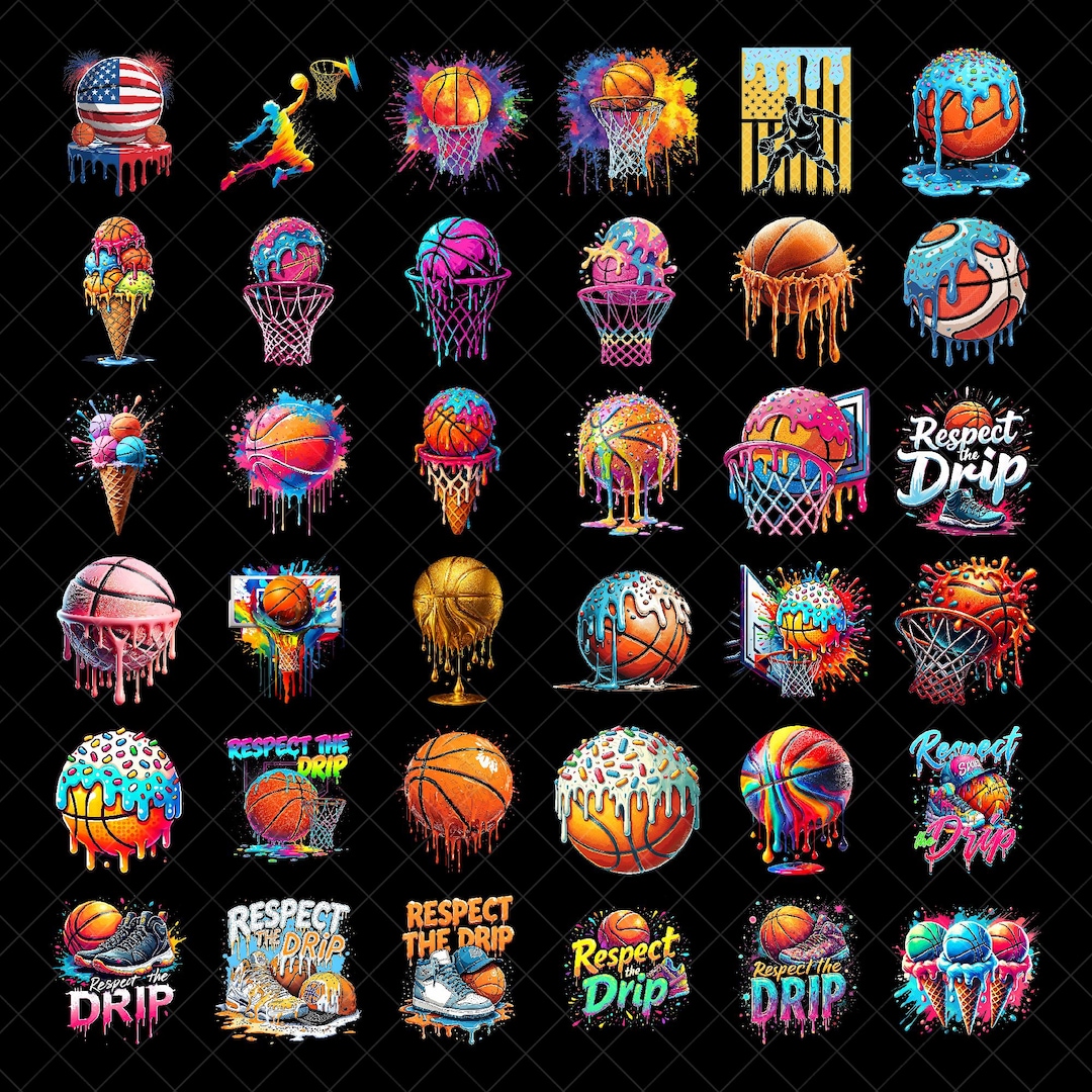 Basketball Drip PNG Bundle, Neon Ice Cream Drip Sublimation Clipart ...