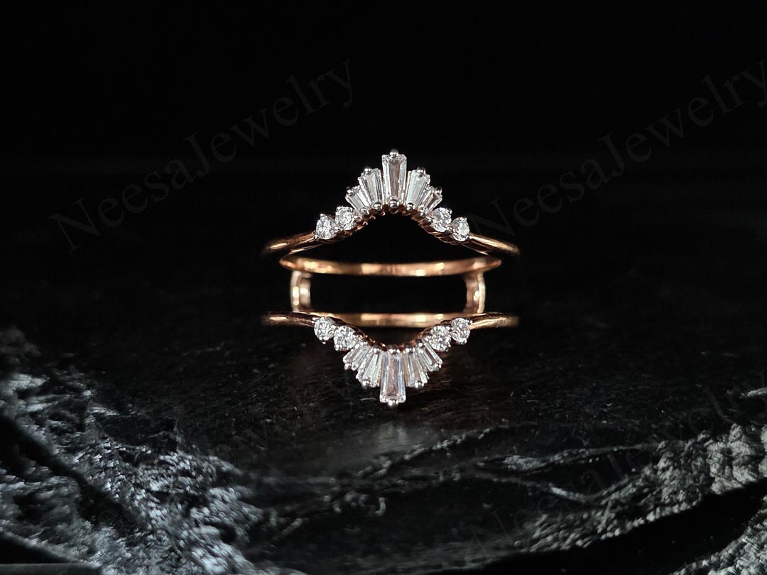 0.50 CT Baguette Cut Curve Enhancer Guard , Enhancer Ring Jacket, 925 ...