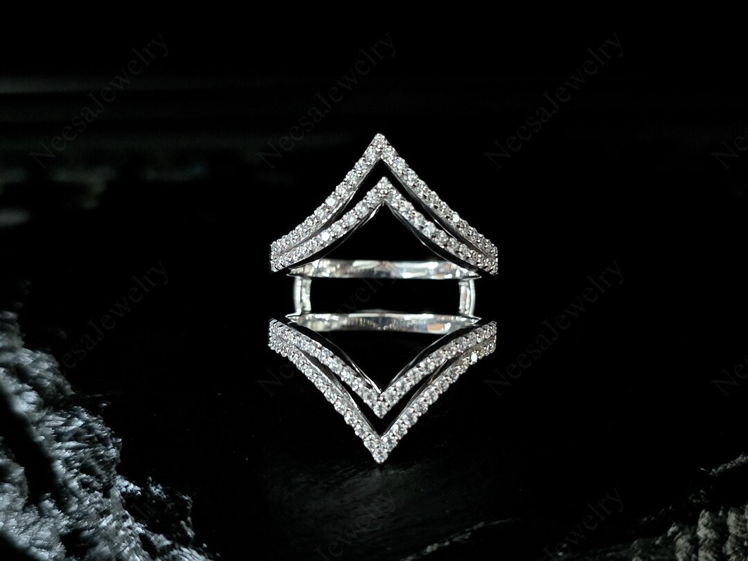 0.80CT Double V Shape Enhancer Ring, Diamond Ring Jacket, 925 Silver ...