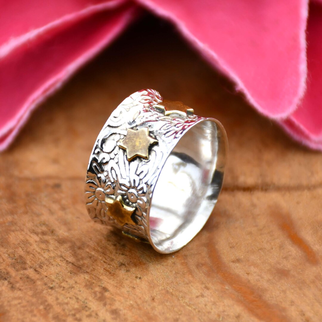 Two Tone Star Ring, 925 Sterling Silver Plated Band - Etsy
