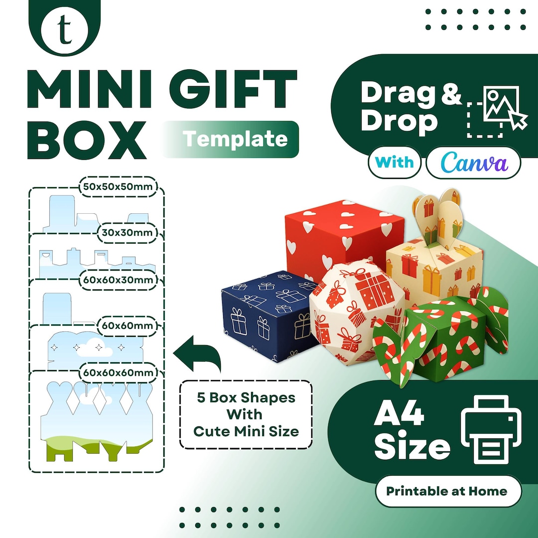 Mini Gift Box Template: Canva Editable, Printable A4 (instant Download ...