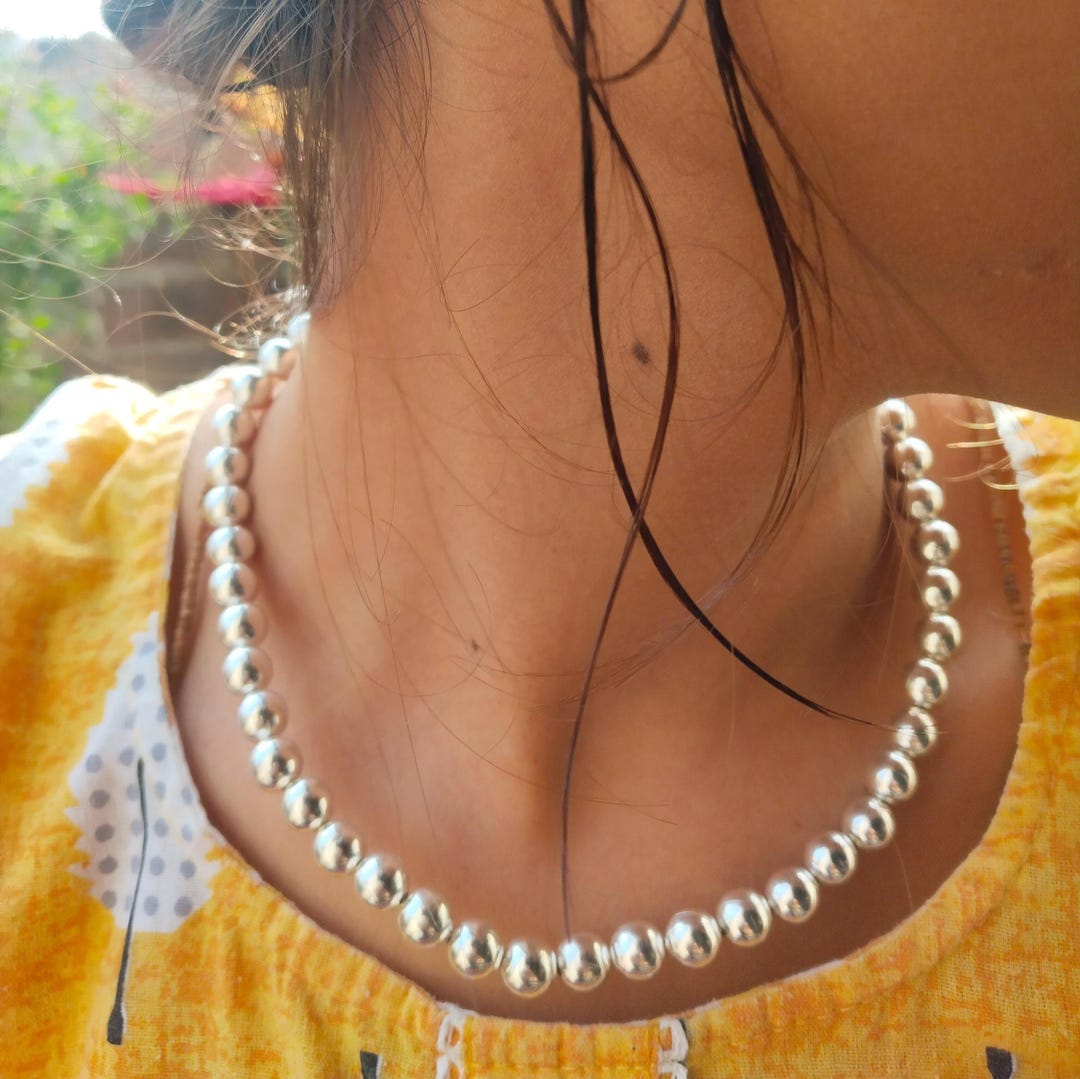 925 Sterling Silver Bead Necklace ,sphere Minimalist Everyday Necklace ...