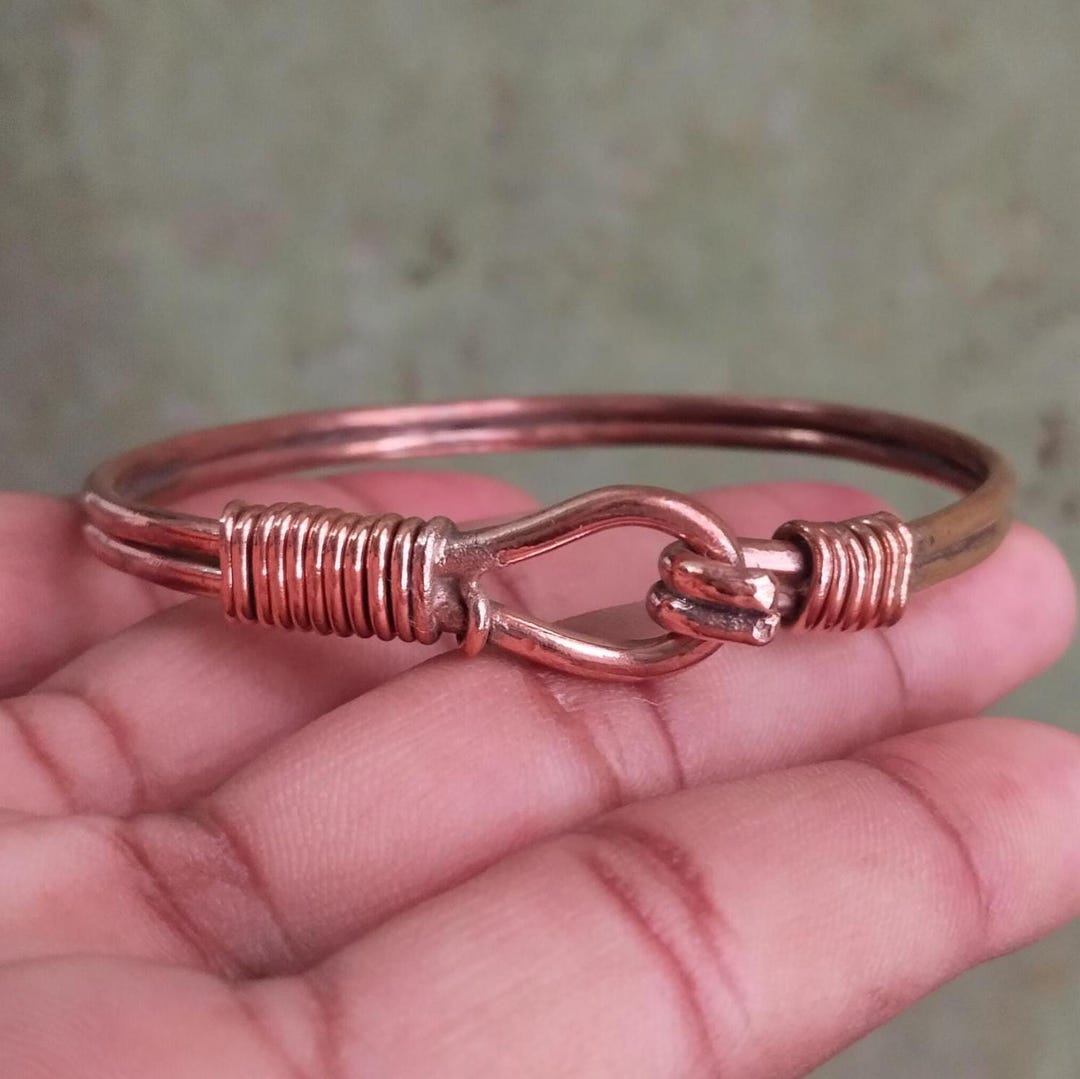 Handmade Pure Copper Hook Bracelet, Artisanal Wire-wrapped Bangle - Etsy