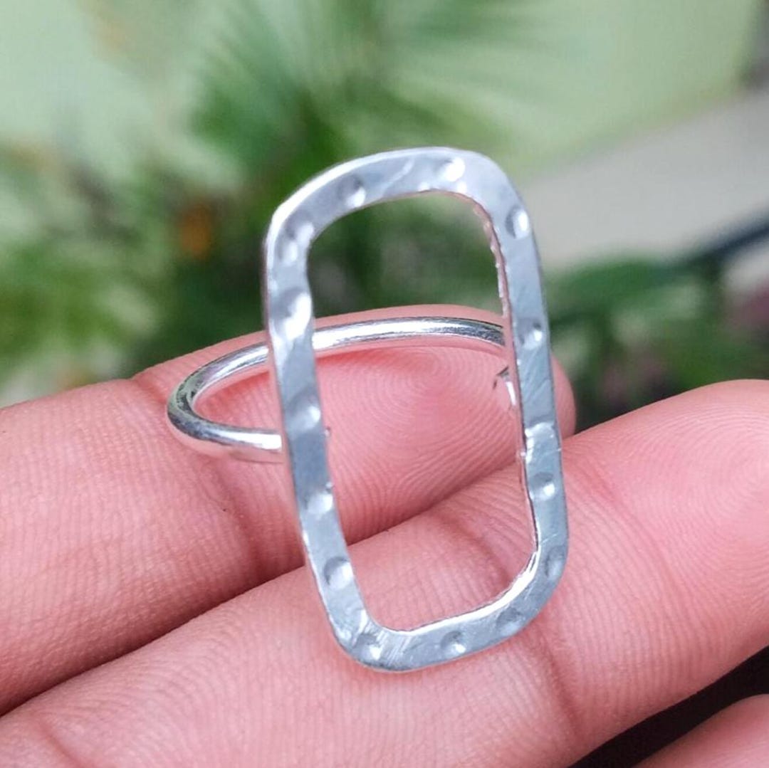 Hammered Sterling Silver Rectangle Ring, Artisan Minimalist Jewelry - Etsy