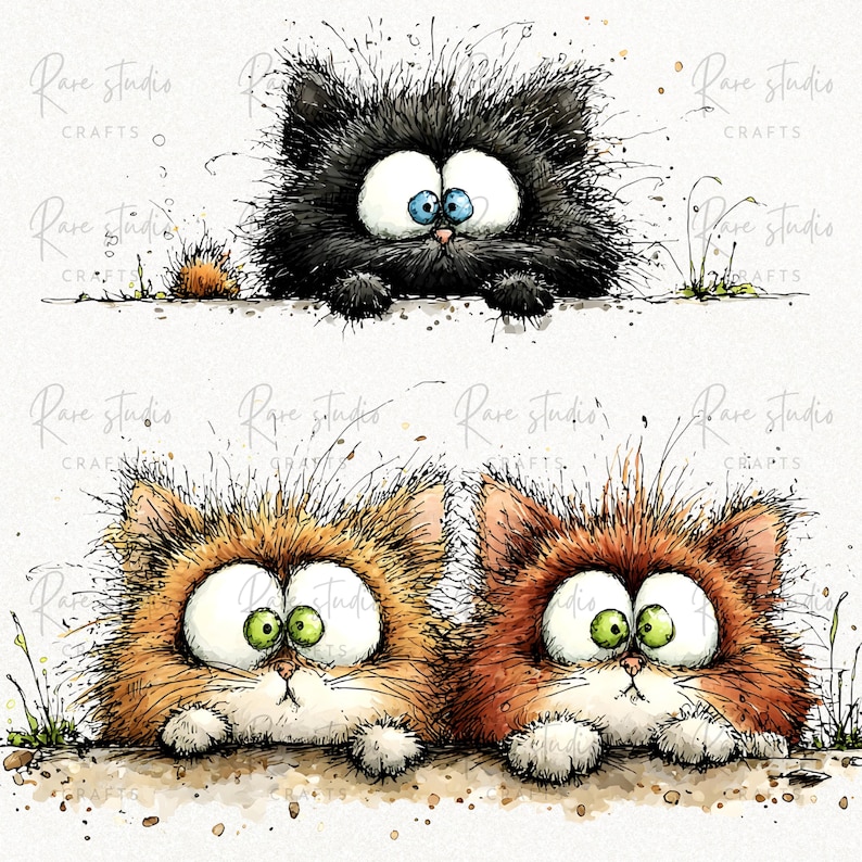 Cats Clipart PNG, Funny Cartoon Cat Illustrations, Kawaii Kitty ...