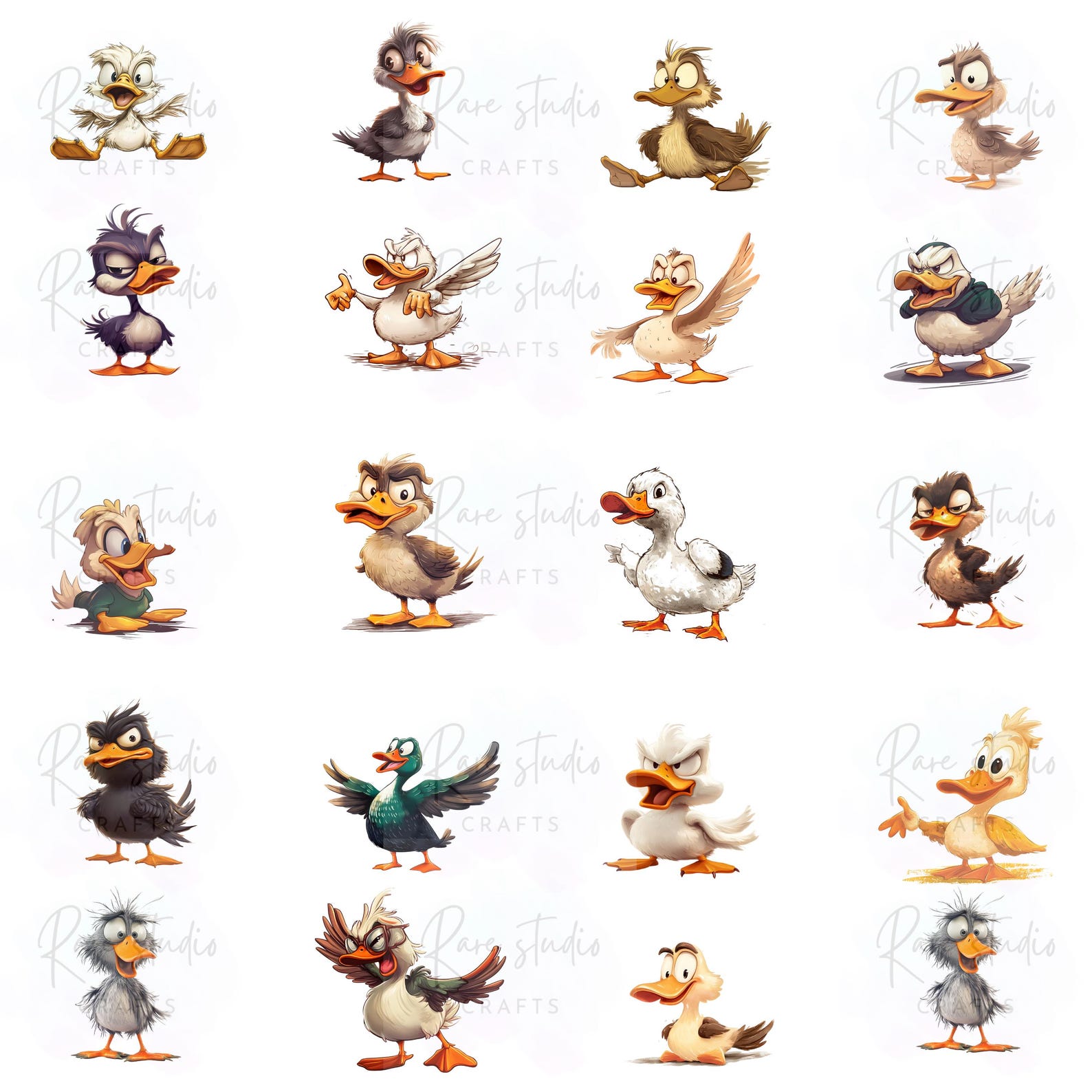 Funy Duck Clipart Bundle Cartoon Ducklings PNG Transparent Background ...