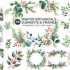 Blue Christmas Wreaths Clipart: Watercolor Winter Foliage PNG (instant ...
