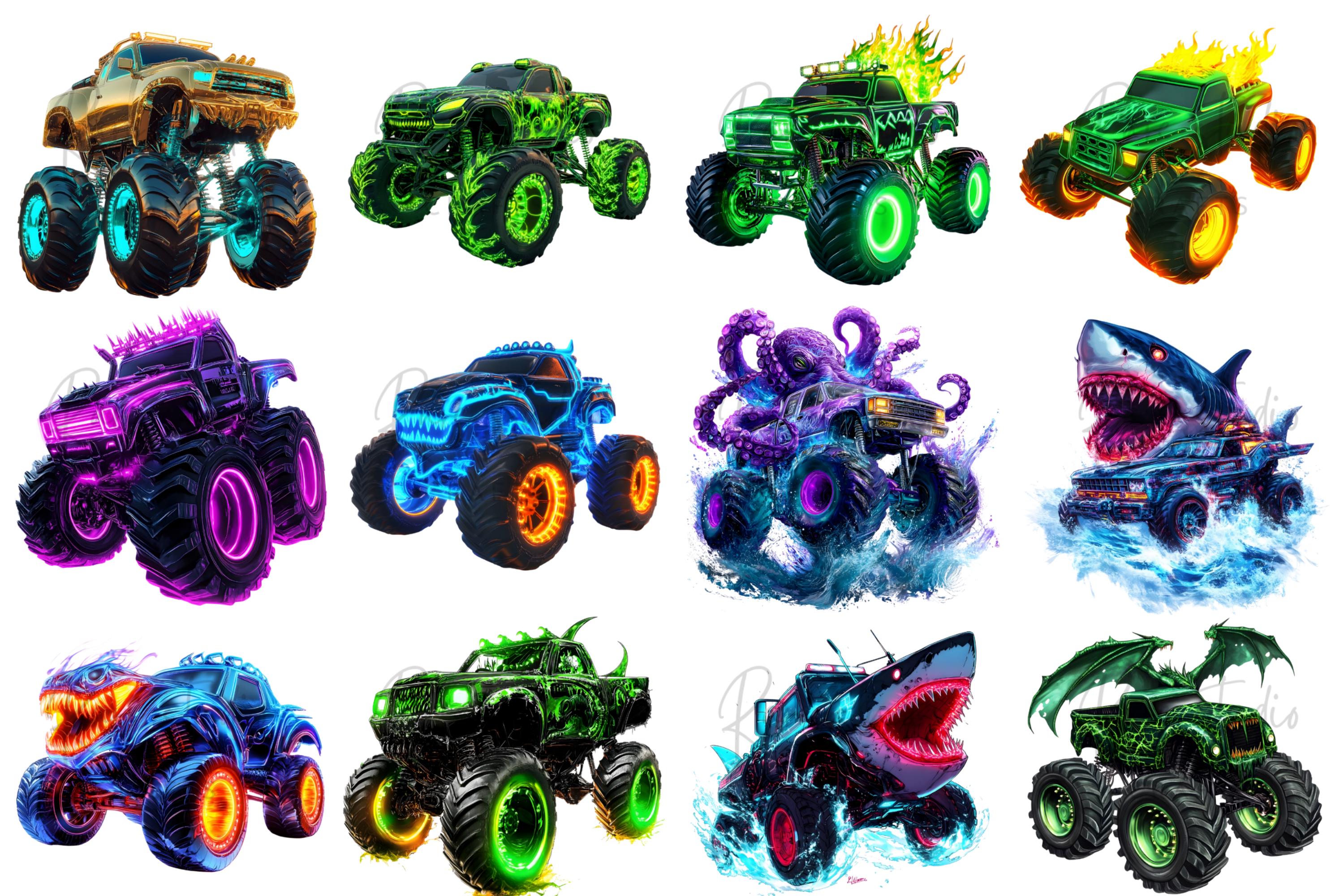 Monster Truck Clipart Bundle: Extreme Offroad PNG Graphics (commercial ...