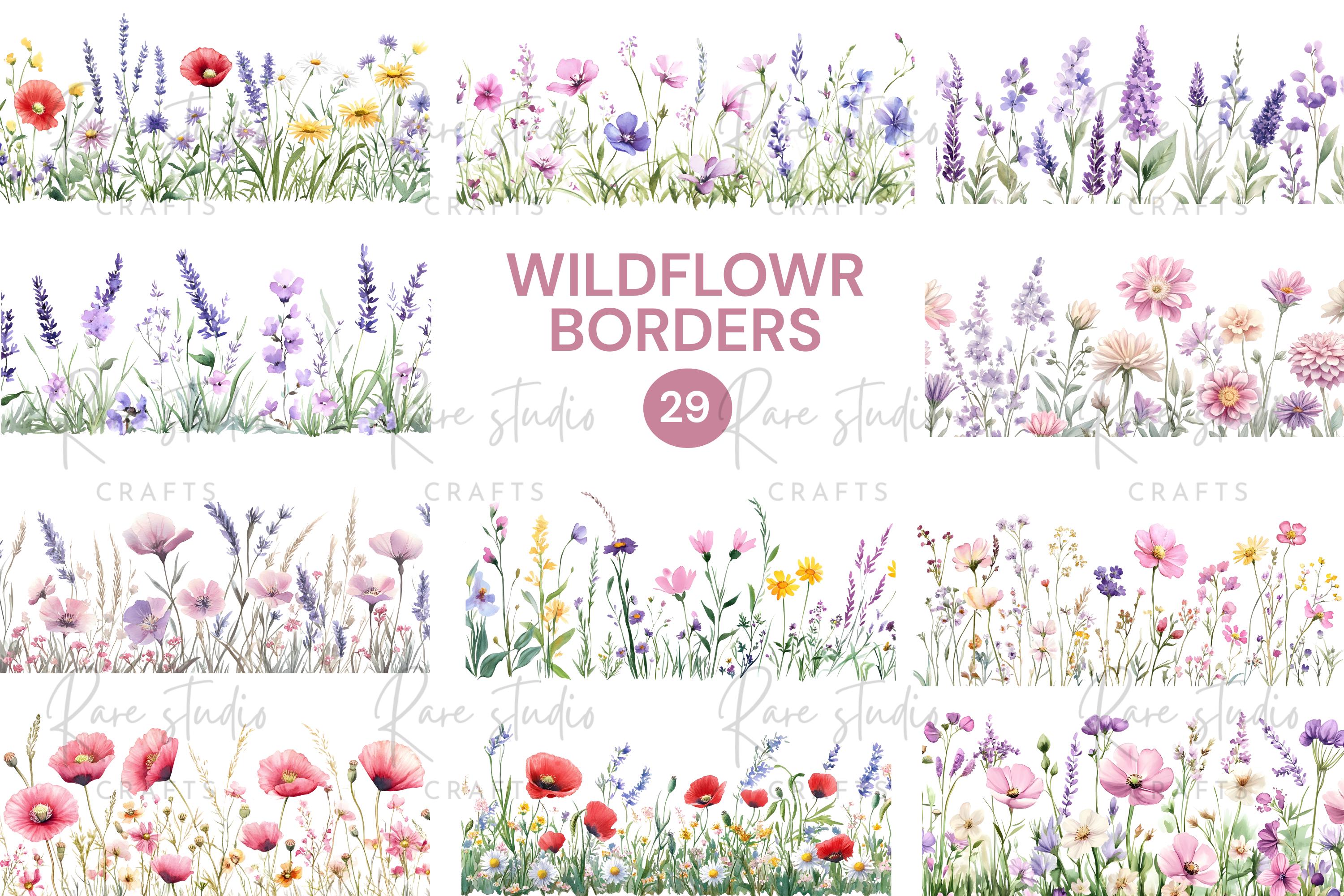 Pastel Watercolor Wildflower Clipart Bundle: Bouquets, Wreaths, Frames ...