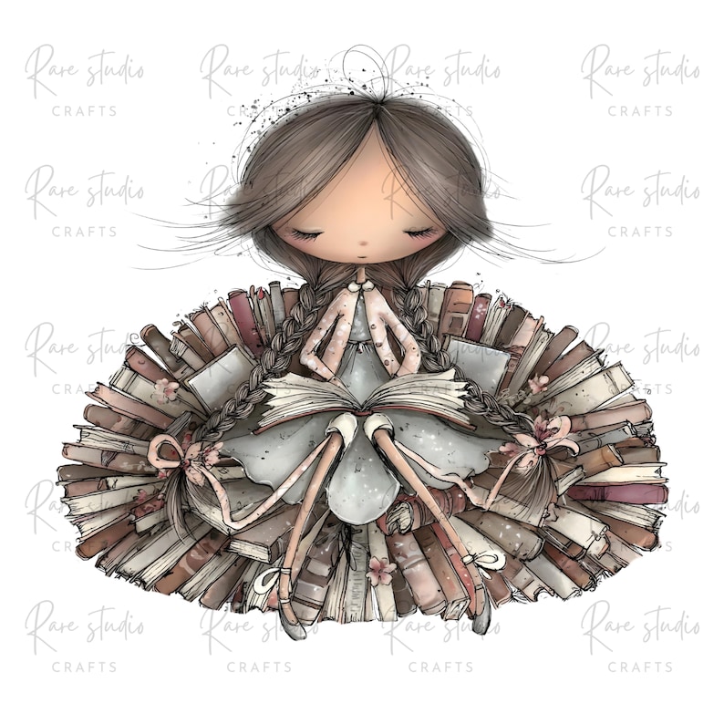 Watercolor Reading Girls PNG Bundle Book Lover Clipart Library Art ...