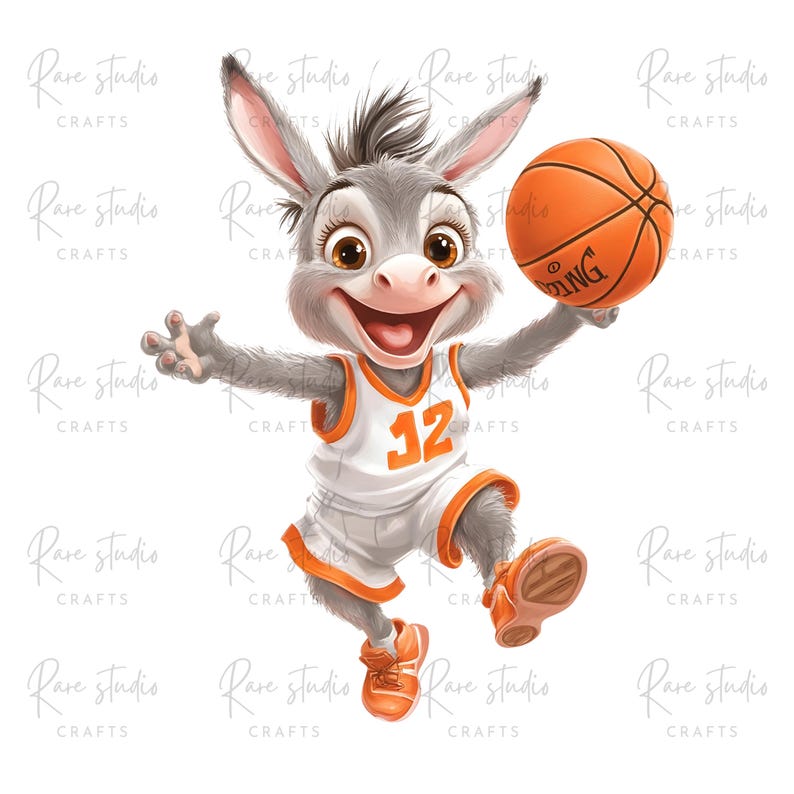 Donkey Basketball Clipart Bundle PNG, Cartoon Donkey Athlete, Kids ...