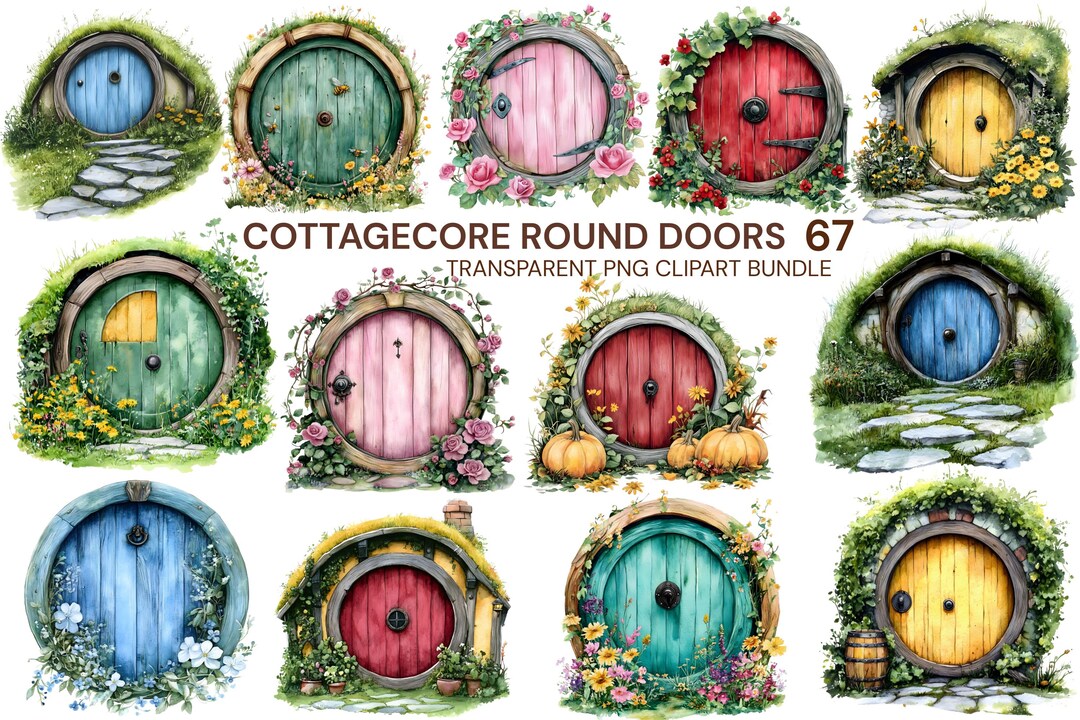 Watercolor Cottagecore Door Clipart | 67 Fairy Garden PNG (digital ...