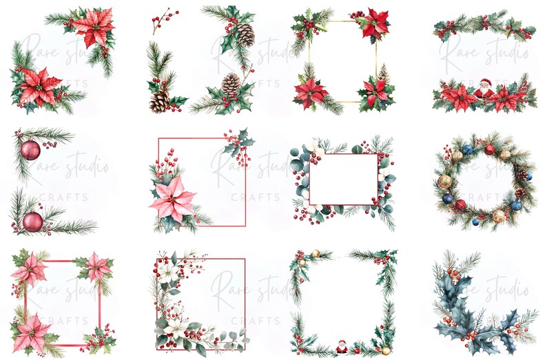 Christmas Frames Clipart Bundle Watercolor Holiday Borders Festive ...